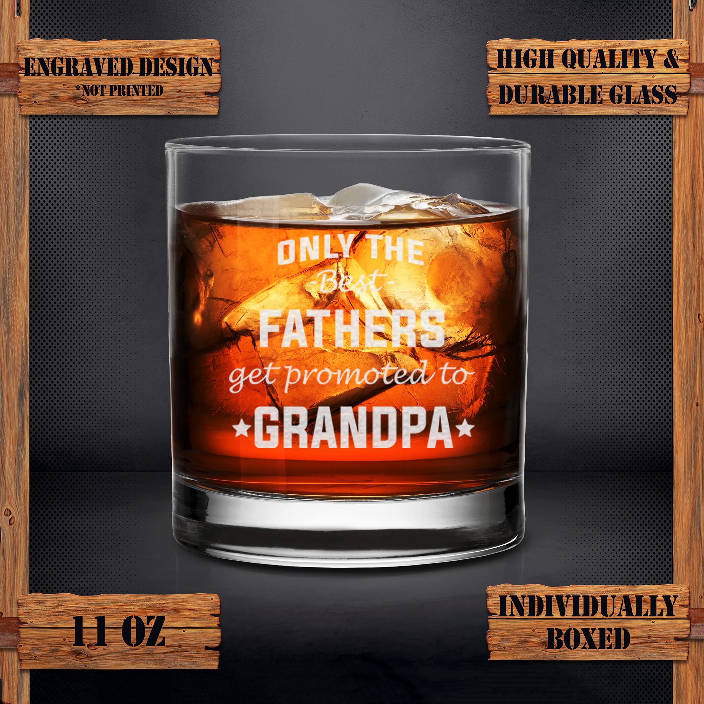 Only The Best Fathers get Promoted to Grandpa Pregnancy Announcement Whiskey Glass (Grandpa)