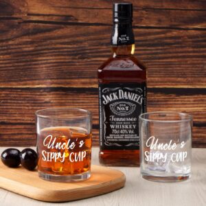 Modwnfy Funny Uncle’s Sippy Cup Whiskey Glass, Uncle Gift Old-Fashioned Glass for Men Uncle on Birthday Christmas Father’s Day, Novelty Uncle Rock Glass from Aunt Nephew Niece, 10 Oz