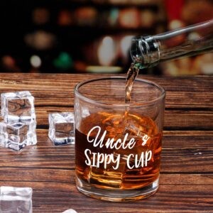 Modwnfy Funny Uncle’s Sippy Cup Whiskey Glass, Uncle Gift Old-Fashioned Glass for Men Uncle on Birthday Christmas Father’s Day, Novelty Uncle Rock Glass from Aunt Nephew Niece, 10 Oz