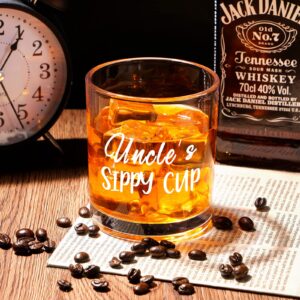 Modwnfy Funny Uncle’s Sippy Cup Whiskey Glass, Uncle Gift Old-Fashioned Glass for Men Uncle on Birthday Christmas Father’s Day, Novelty Uncle Rock Glass from Aunt Nephew Niece, 10 Oz