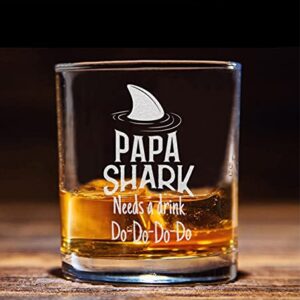 Papa Shark Needs A Drink Do Do Do Do Whiskey Glass - Gift for New Dad