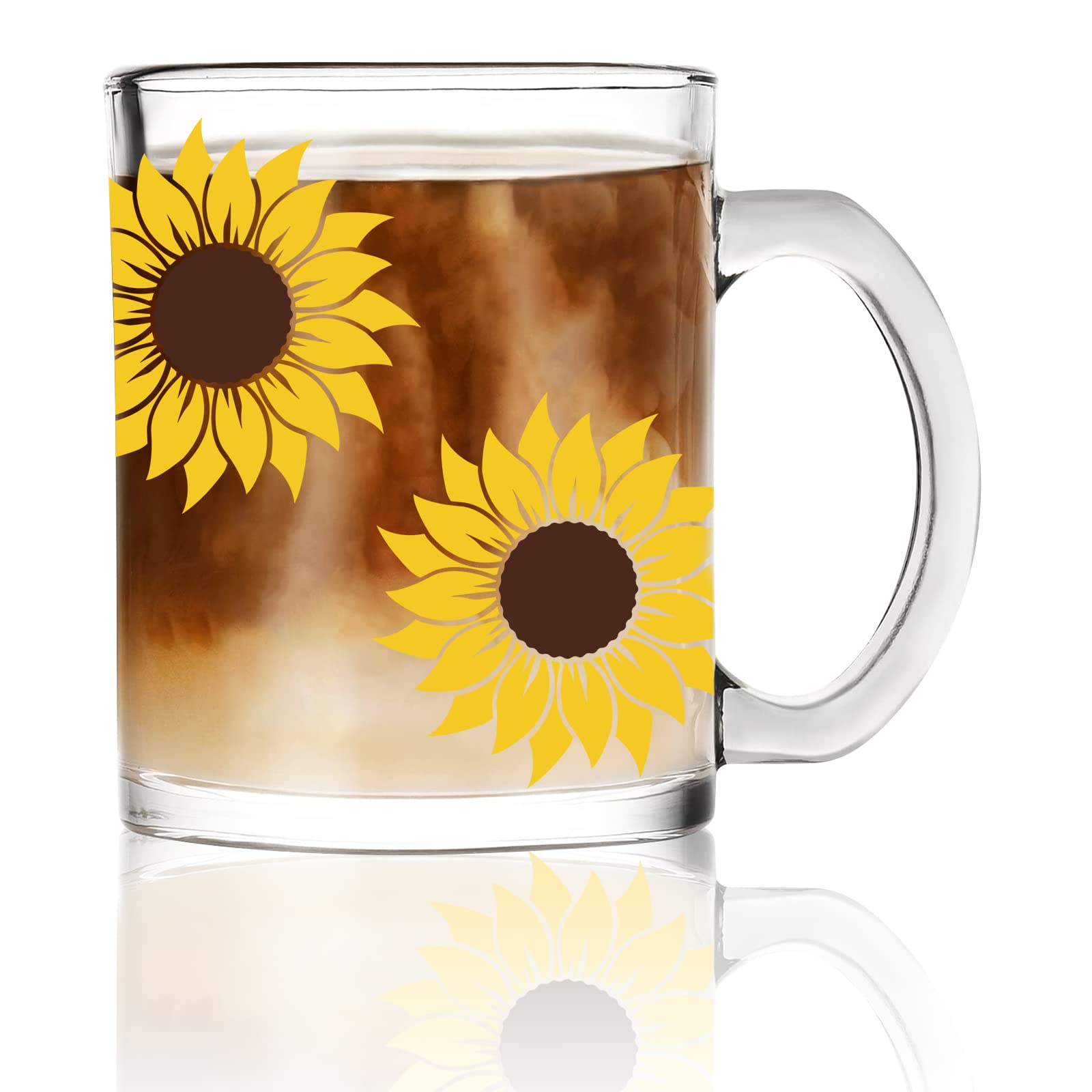 Whaline Sunflower Glass Coffee Mugs with Handle Summer Sunflower Clear Coffee Mug Cups Boho Drinking Glasses Beverage Mugs for Iced Coffee Soda Cocktail Whiskey Tea Water Wine, 12oz