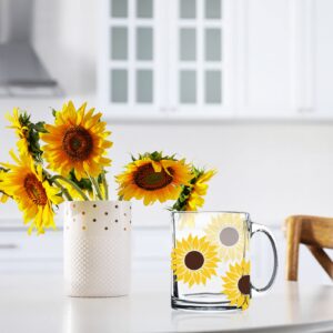 Whaline Sunflower Glass Coffee Mugs with Handle Summer Sunflower Clear Coffee Mug Cups Boho Drinking Glasses Beverage Mugs for Iced Coffee Soda Cocktail Whiskey Tea Water Wine, 12oz