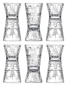 glass - reversible shot glass - jigger tumbler - designed tumblers - use for liquor - vodka - cocktail - set of 6 glasses - one side is 1 oz, other side is 2 oz. - made in europe - by barski