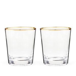 twine gilded tumblers, gold rimmed clear cocktail glass set, lowball glassware, set of 2, 10 oz, gold and clear