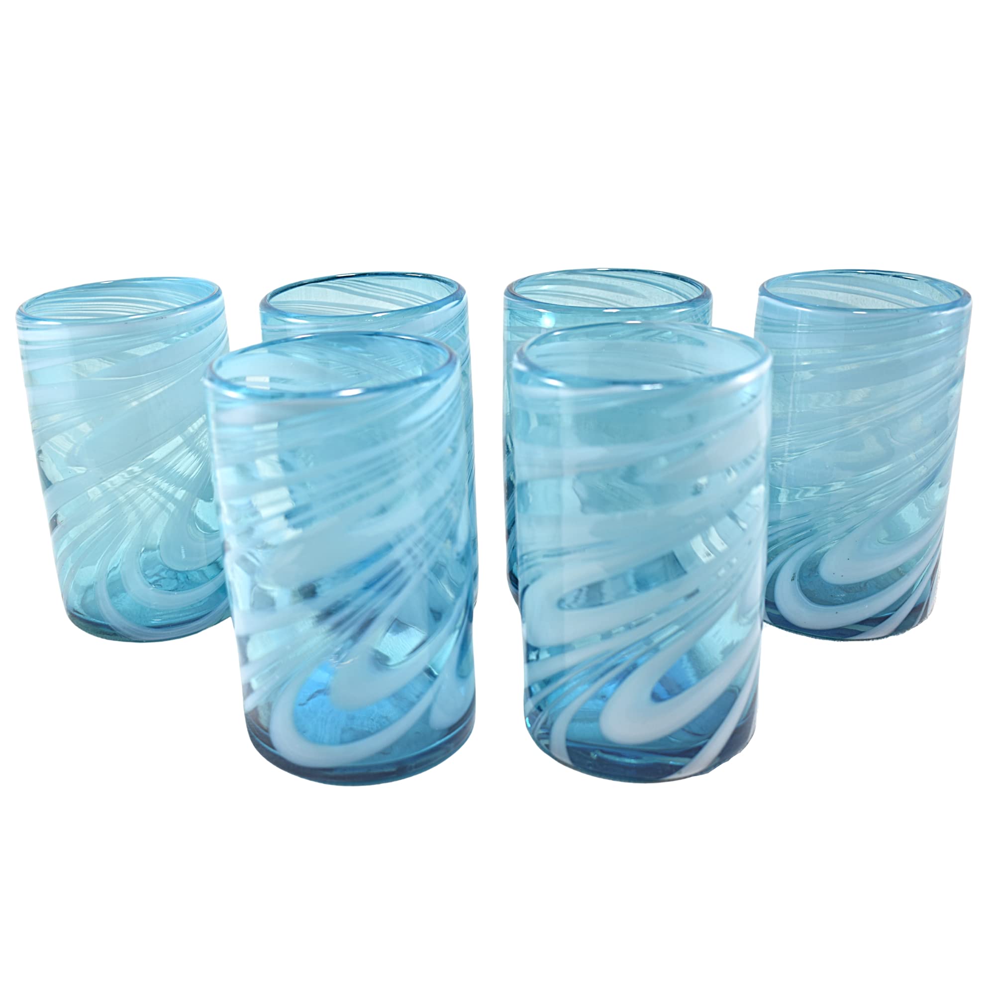 Hand Blown Drinking Glasses Artisan Crafted from Mexico Set of 6 pieces (Poseidon, Water 16 Oz.)