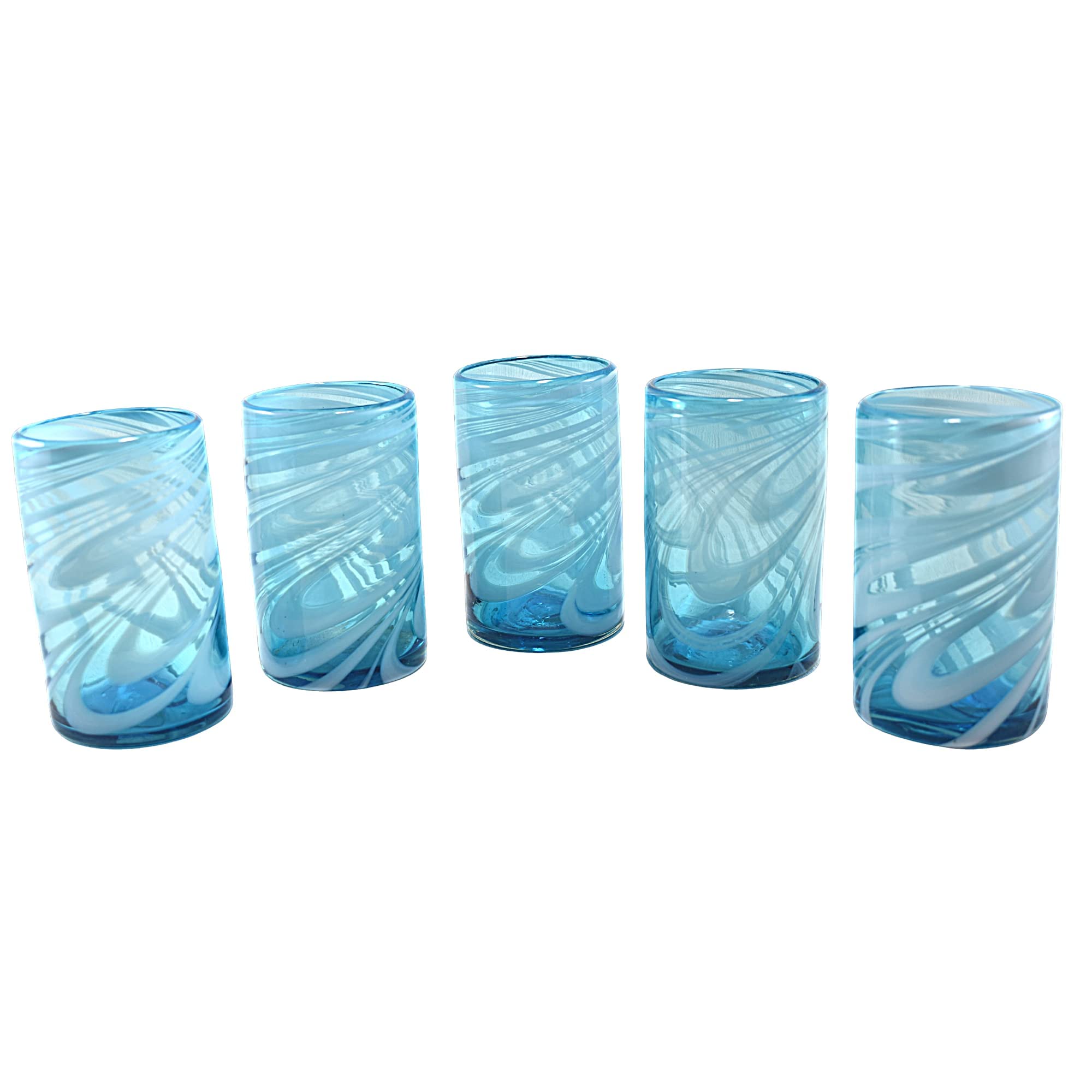 Hand Blown Drinking Glasses Artisan Crafted from Mexico Set of 6 pieces (Poseidon, Water 16 Oz.)