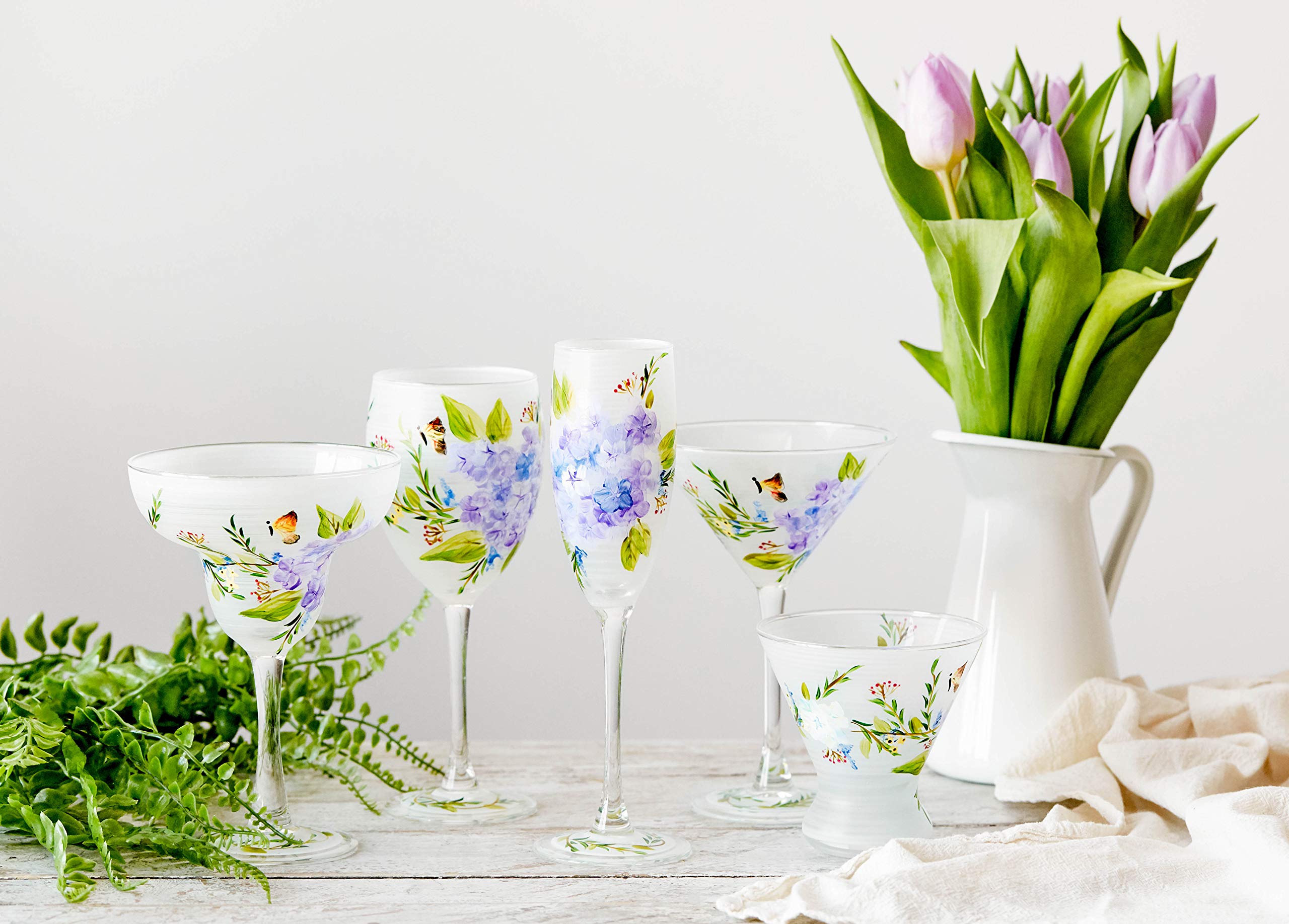 Golden Hill Studio Springtime in Paris Collection Unique Glassware by USA Artists, Set of 2, Spring Table Décor