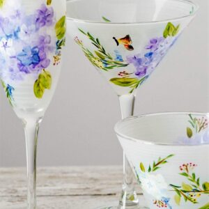 Golden Hill Studio Springtime in Paris Collection Unique Glassware by USA Artists, Set of 2, Spring Table Décor