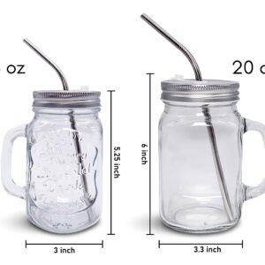 Home Suave 20oz Mason Jar Mugs with Handle Set of 2, Regular Mouth, Rose Gold Lids with Reusable Stainless Steel Straw, Kitchen GLASS 20 oz Jars