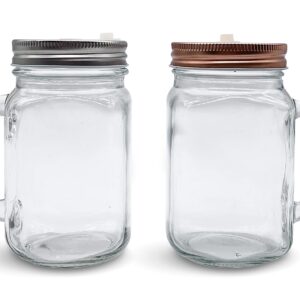 Home Suave 20oz Mason Jar Mugs with Handle Set of 2, Regular Mouth, Rose Gold Lids with Reusable Stainless Steel Straw, Kitchen GLASS 20 oz Jars