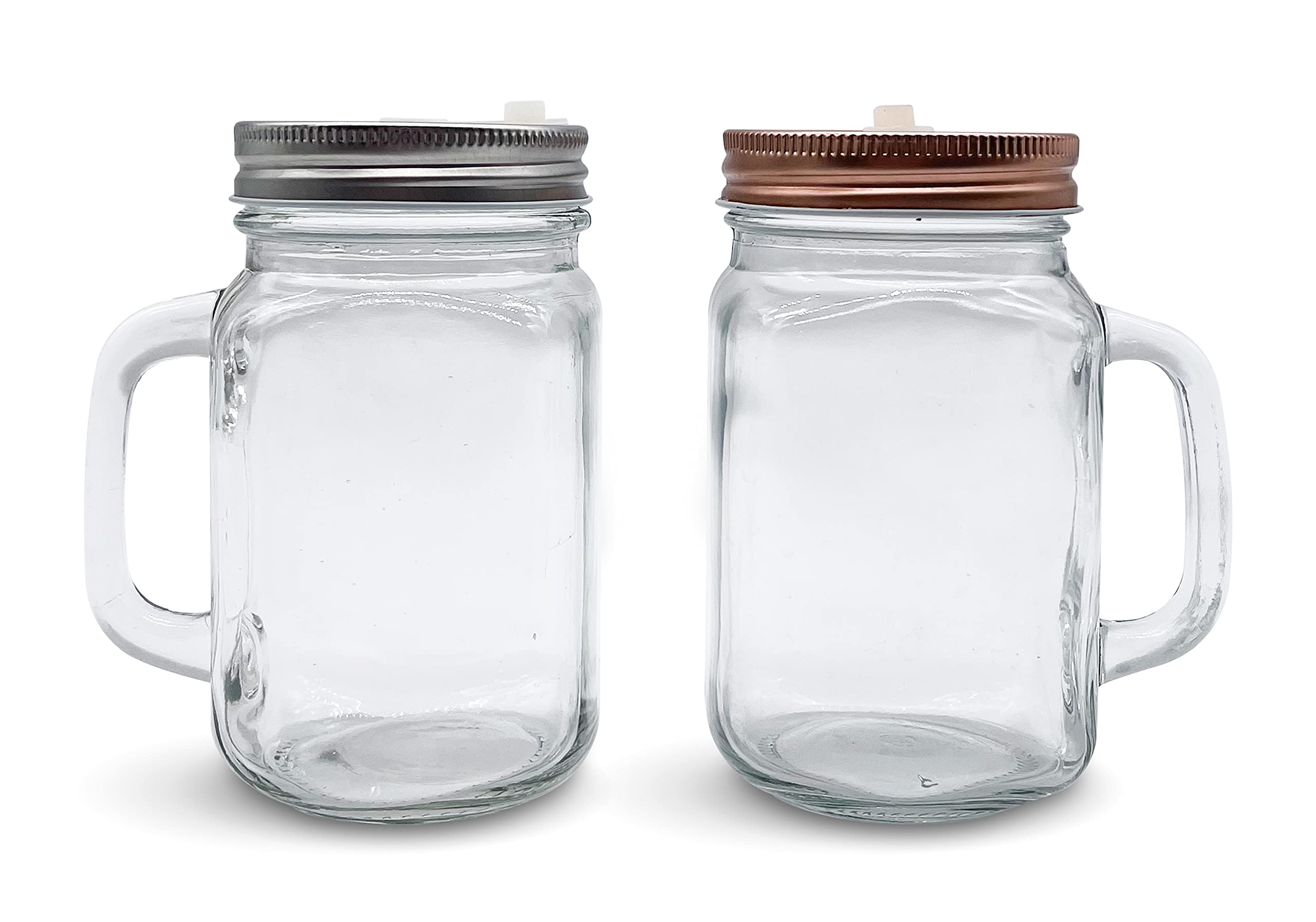 Home Suave 20oz Mason Jar Mugs with Handle Set of 2, Regular Mouth, Rose Gold Lids with Reusable Stainless Steel Straw, Kitchen GLASS 20 oz Jars