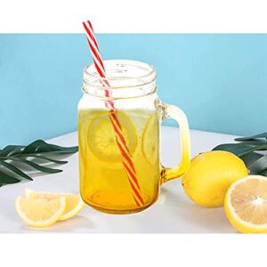 QUIENKITCH 16OZ Mason Jar with Lid and Straw, Set of 4 Colored Mason Jar Drinking Glasses Mason Jar Cups with Handle for Iced Coffee Large Pearl Juices Cocktail