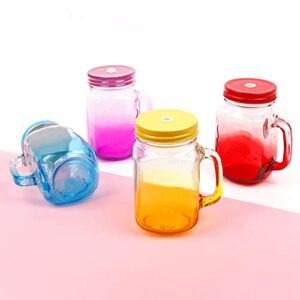 QUIENKITCH 16OZ Mason Jar with Lid and Straw, Set of 4 Colored Mason Jar Drinking Glasses Mason Jar Cups with Handle for Iced Coffee Large Pearl Juices Cocktail