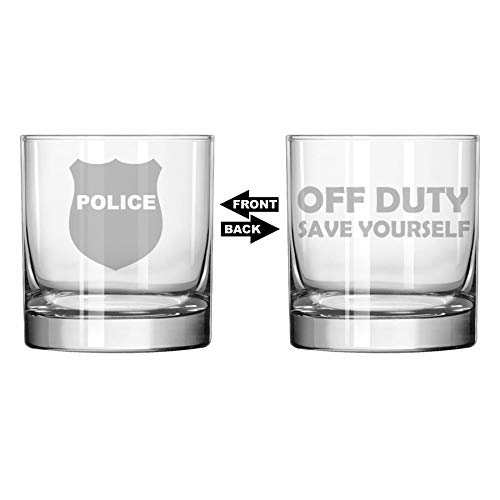 11 oz Rocks Whiskey Highball Glass Two Sided Police Officer Cop Off Duty Save Yourself