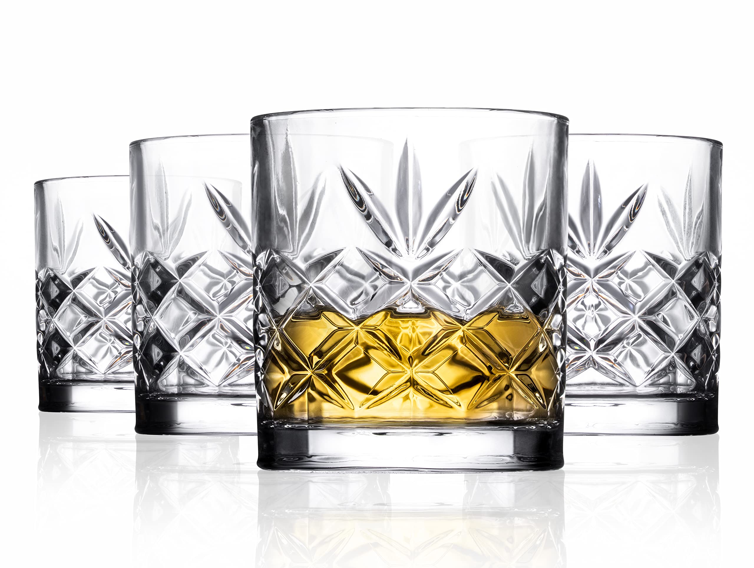 Royalty Art Whiskey Glasses - Set of 4 Premium Crystal Tumblers with The Distinctive Kinsley Design - Perfect for Bourbon, Scotch, Whiskey, and Cocktails - Ideal Gift for Whiskey Enthusiasts 10.6 oz