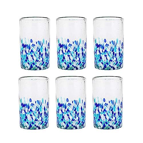 Amici Home Bahia Highball Glass | Set of 6 | Authentic Mexican Handmade Glassware | Blue and White Ombre | Bar Glasses for Mojito, Whiskey, and Cocktails | 16 Oz