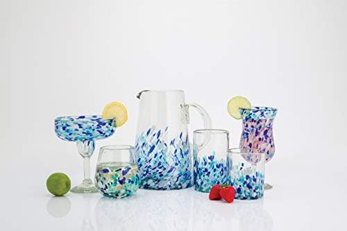 Amici Home Bahia Highball Glass | Set of 6 | Authentic Mexican Handmade Glassware | Blue and White Ombre | Bar Glasses for Mojito, Whiskey, and Cocktails | 16 Oz