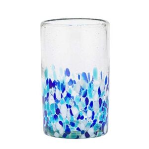 Amici Home Bahia Highball Glass | Set of 6 | Authentic Mexican Handmade Glassware | Blue and White Ombre | Bar Glasses for Mojito, Whiskey, and Cocktails | 16 Oz