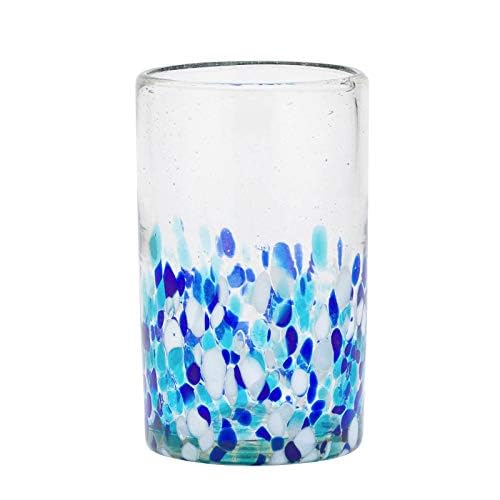 Amici Home Bahia Highball Glass | Set of 6 | Authentic Mexican Handmade Glassware | Blue and White Ombre | Bar Glasses for Mojito, Whiskey, and Cocktails | 16 Oz