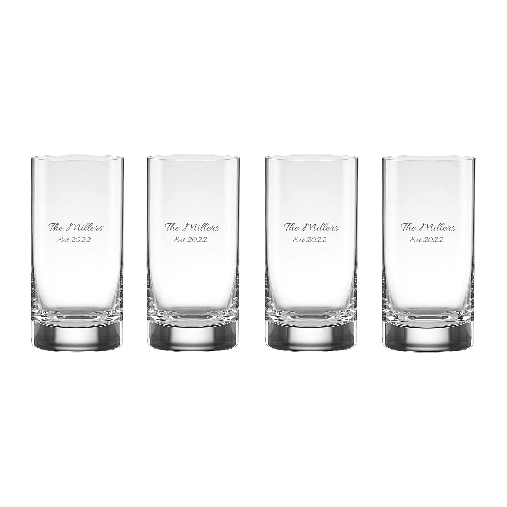 Lenox Personalized Tuscany 16oz Cylinder Highball Glasses, Set of 4 Custom Engraved Crystal Hiball Glasses for Cocktails, Mixed Drinks, Iced Tea, Juices and More