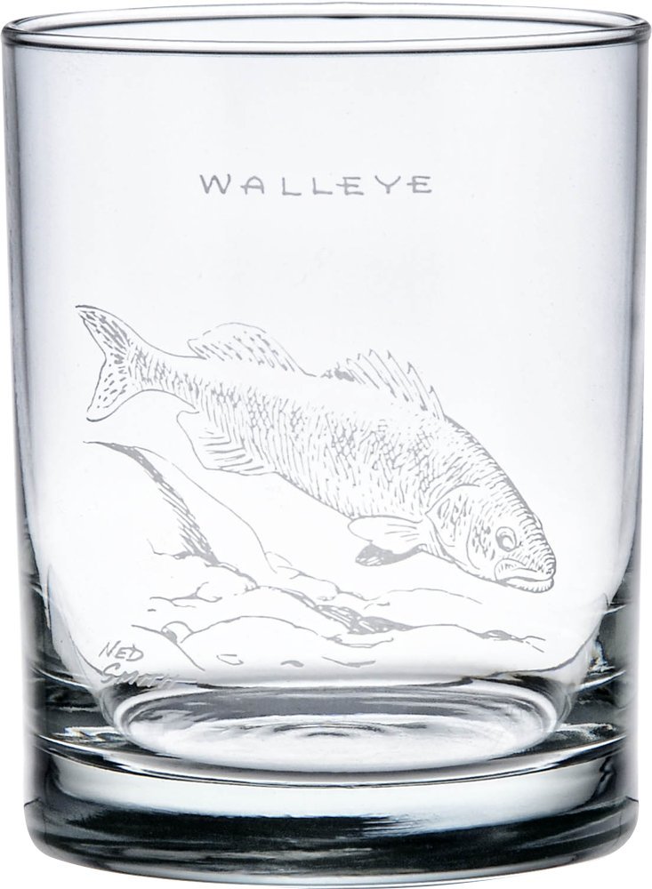 Culver Ned Smith Freshwater Fish 14-Ounce (DOF) Double Old Fashioned Glass Assorted Set of 4