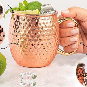 Moscow Mule Mugs | Thumb Rest Gold Brass Handles | Large Size 19 ounces | Set of 4 Hammered Cups | Stainless Steel Lining | Pure Copper Plating | Gift Set