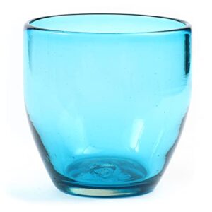 Handmade con Amor - Hand Blown Mexican Drinking Glasses - Set of 6, 9 fl oz each, Aquamarine Turquoise