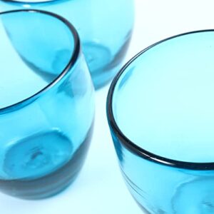 Handmade con Amor - Hand Blown Mexican Drinking Glasses - Set of 6, 9 fl oz each, Aquamarine Turquoise