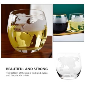 UPKOCH 450ML Clear Glass Water Cup Set 2Pcs World Map Design Whiskey Glasses Crystal Shot Glasses Coffee Mugs Summer Water Tumbler Fiesta and Cinco de Mayo Party Supplies