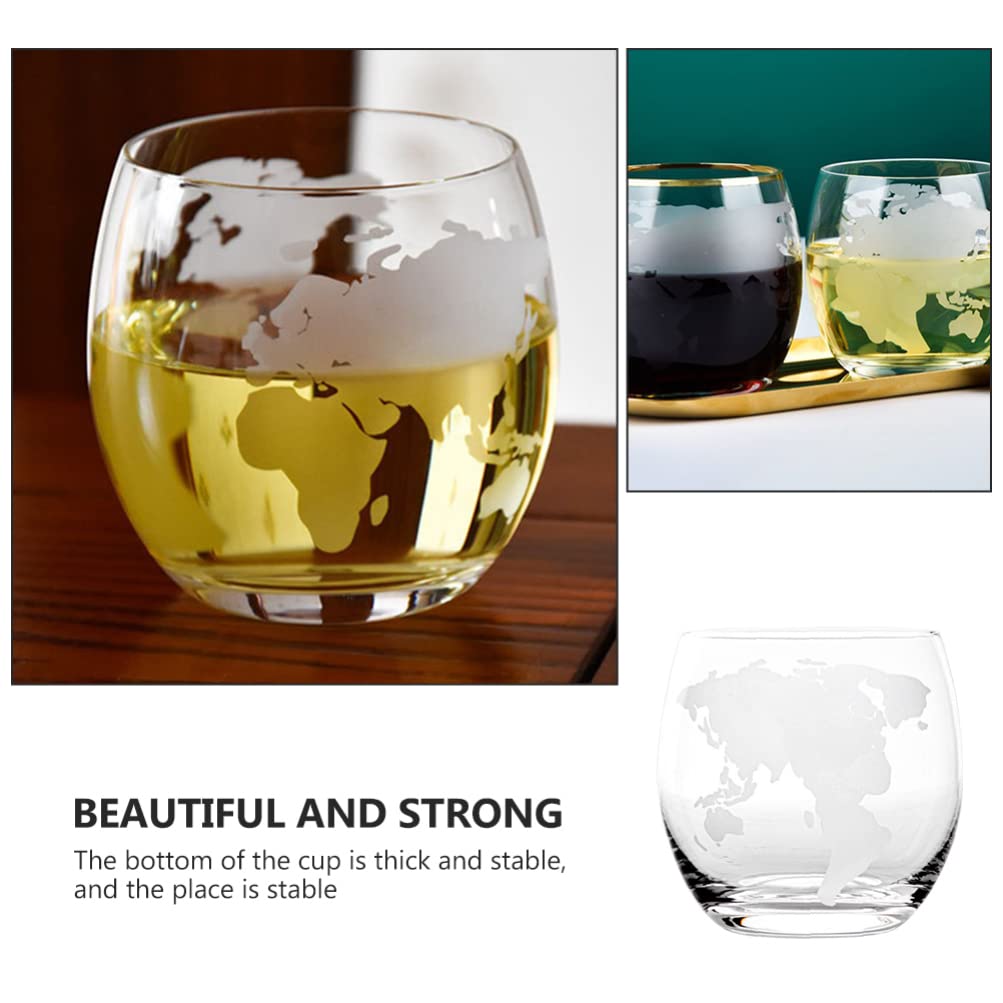 UPKOCH 450ML Clear Glass Water Cup Set 2Pcs World Map Design Whiskey Glasses Crystal Shot Glasses Coffee Mugs Summer Water Tumbler Fiesta and Cinco de Mayo Party Supplies