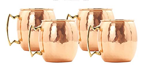 Deco 89 18 Ounce Drinking Mug, Set of 4 Moscow Mule Hammered Copper