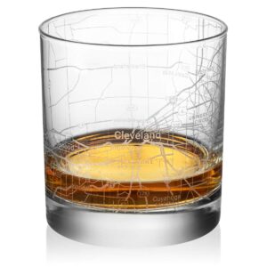 rocks whiskey old fashioned 11oz glass urban city map cleveland ohio