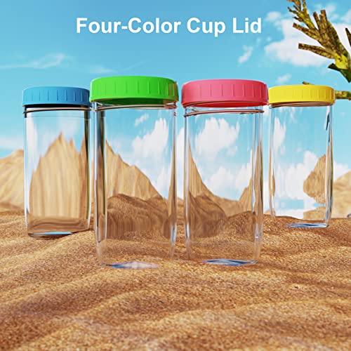 Glass Cups Set（ 4 Pack） - 24oz Mason Jar with Lid and Straw Reusable Iced Coffee Cup Wide Mouth Bubble Cups, Smoothie Bobo Cup w 12 Airtight Lids Brush, Travel Glass Drinking Bottle, Juice