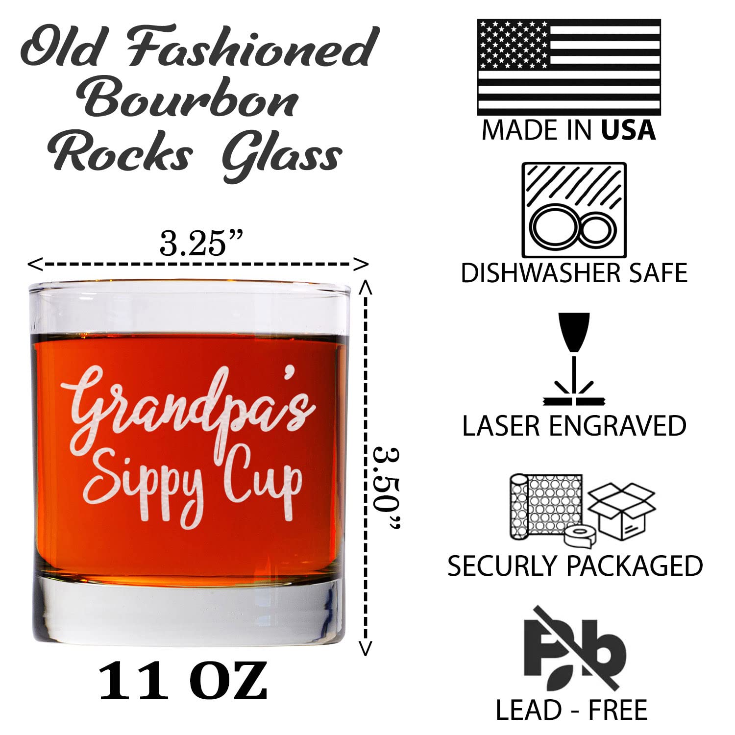 CARVELITA Grandpa's Sippy Cup Whiskey Glass - 11oz Engraved Old Fashioned Bourbon Rocks Glass - Grandpa Gifts - Gifts For Grandpa - Funny New Grandpa Gifts - Papa Gifts - Grandpa Juice Glass