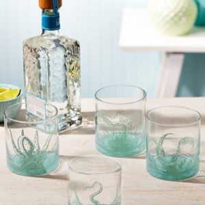 Two's Company Octopus Design Set of 4 Double Old Fashioned Glass