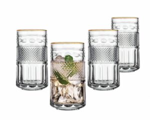 highball beverage glass cup juniper gold rim by godinger - set of four