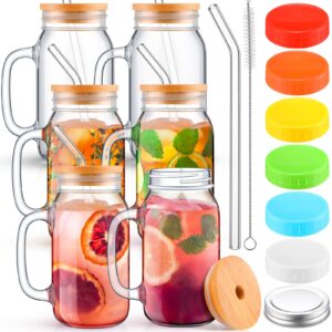 6 pack 25oz glass cups with lids and straws drinking glasses with straws brush and bamboo lids plastic lids metal lids glass jar mugs glass tumbler cups for cold coffee juice and food storage