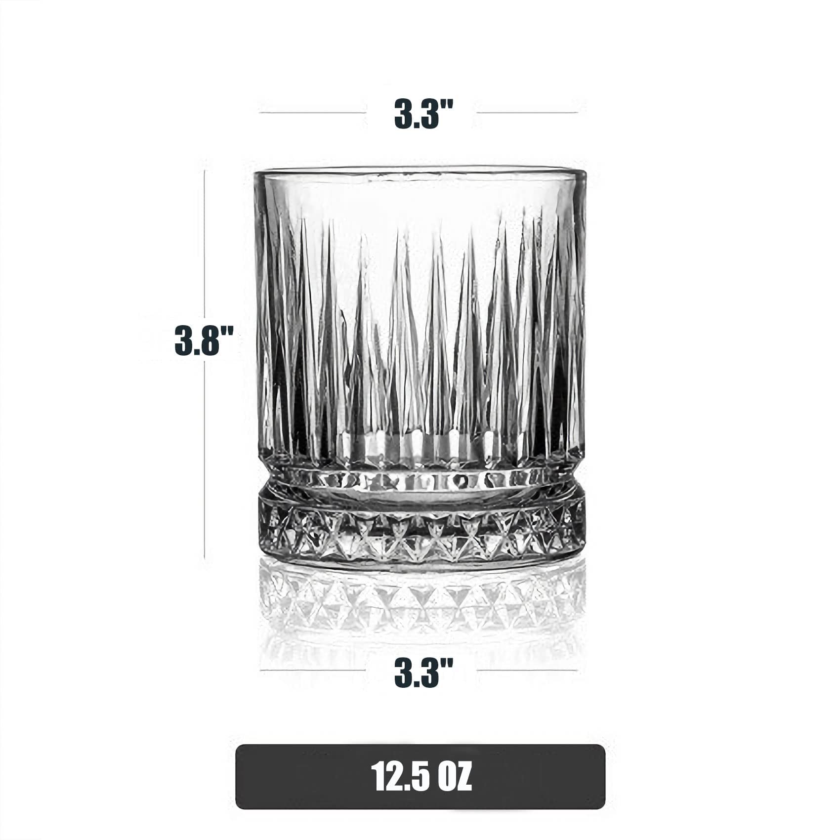 M-bay 12.5oz Vertical Stripes Whiskey Glasses Set of 4, Thick Bottom Cocktail Glasses with Luxury Box, Crystal Rock Glasses for Bourbon, Cognac, Vodka, Tequila, Scotch