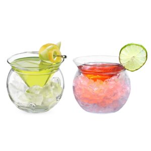 misnode 9oz stemless martini glasses with chiller set of 2, glass caviar chiller server set with server bowl, cocktail glass with ice holder for martini wine liquor cocktails margarita