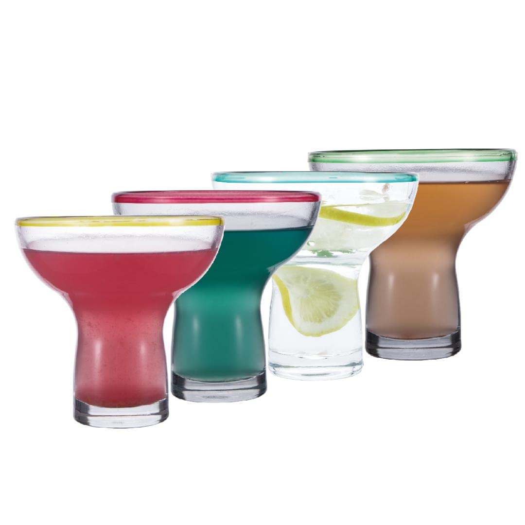 Chefcaptain Color Margarita Glasses Stemless XL Large Thick Solid Clear Glass, Zero Lead 16 Ounces (Steamless Color)