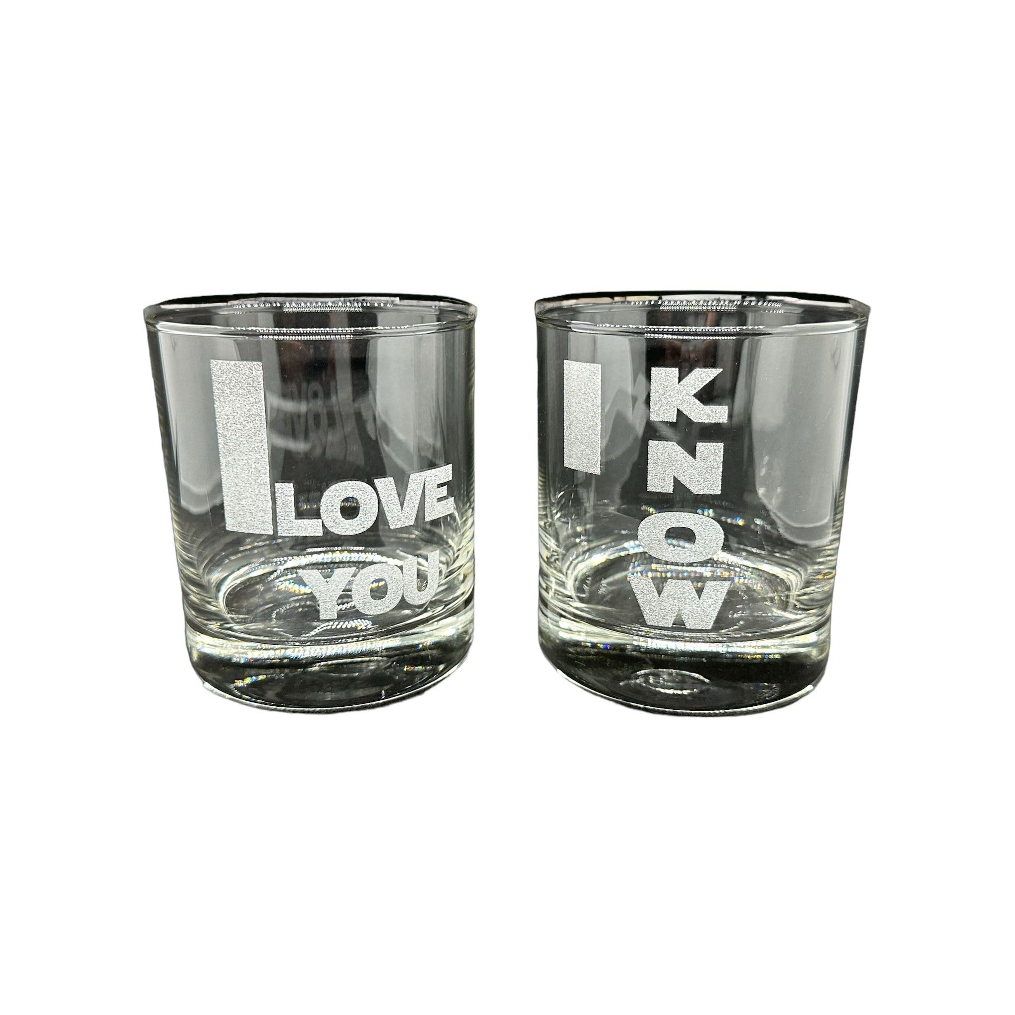 SW Star I Love You I Know Star Rocks Wars Drinking Glass Set of Two Etched Wars Glassware Set - Wedding, Anniversary, Whiskey Glasses Sci-Fi Star Space Wars Valentine's Day Gift Set