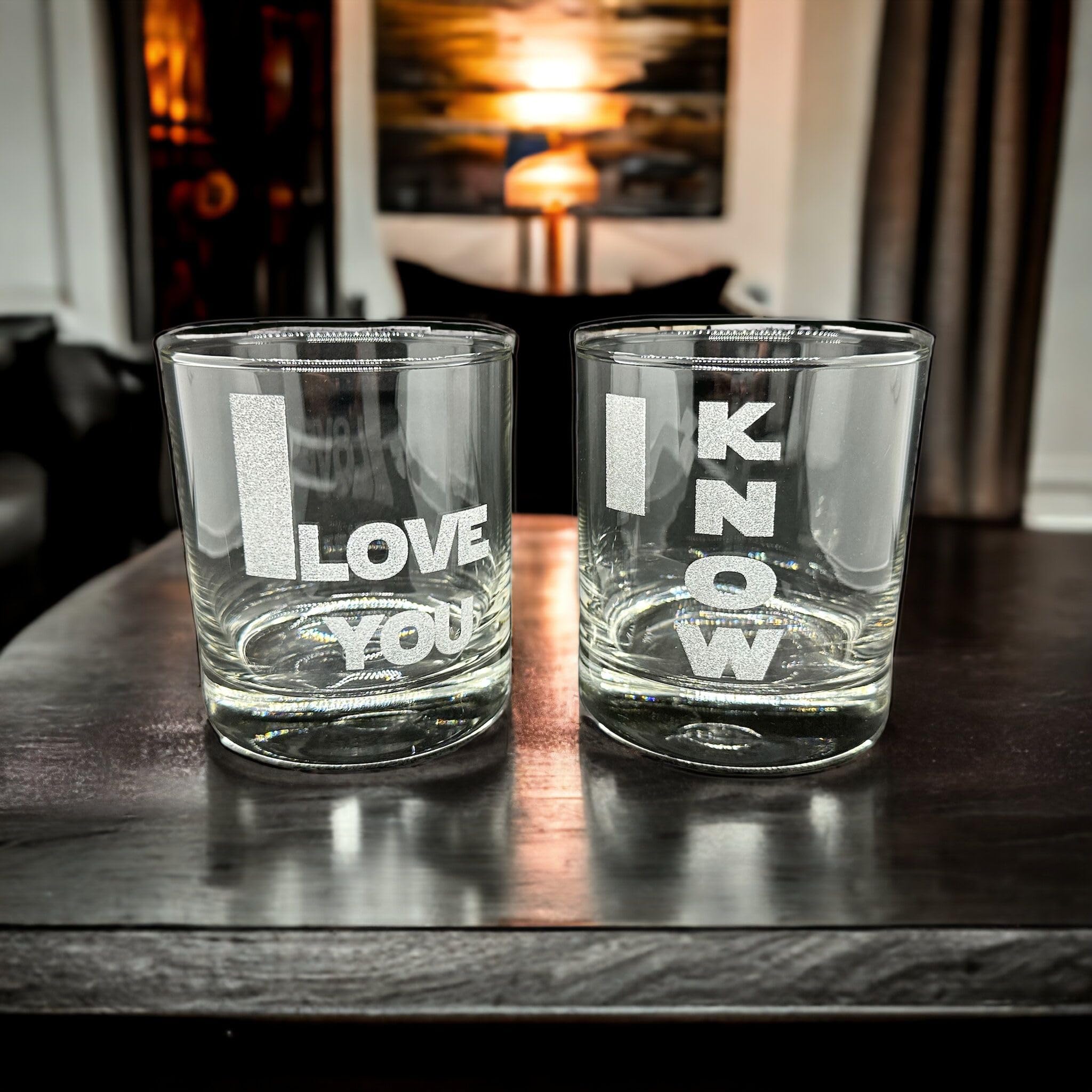 SW Star I Love You I Know Star Rocks Wars Drinking Glass Set of Two Etched Wars Glassware Set - Wedding, Anniversary, Whiskey Glasses Sci-Fi Star Space Wars Valentine's Day Gift Set