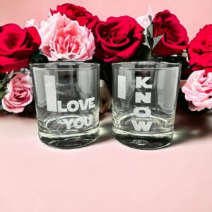 SW Star I Love You I Know Star Rocks Wars Drinking Glass Set of Two Etched Wars Glassware Set - Wedding, Anniversary, Whiskey Glasses Sci-Fi Star Space Wars Valentine's Day Gift Set