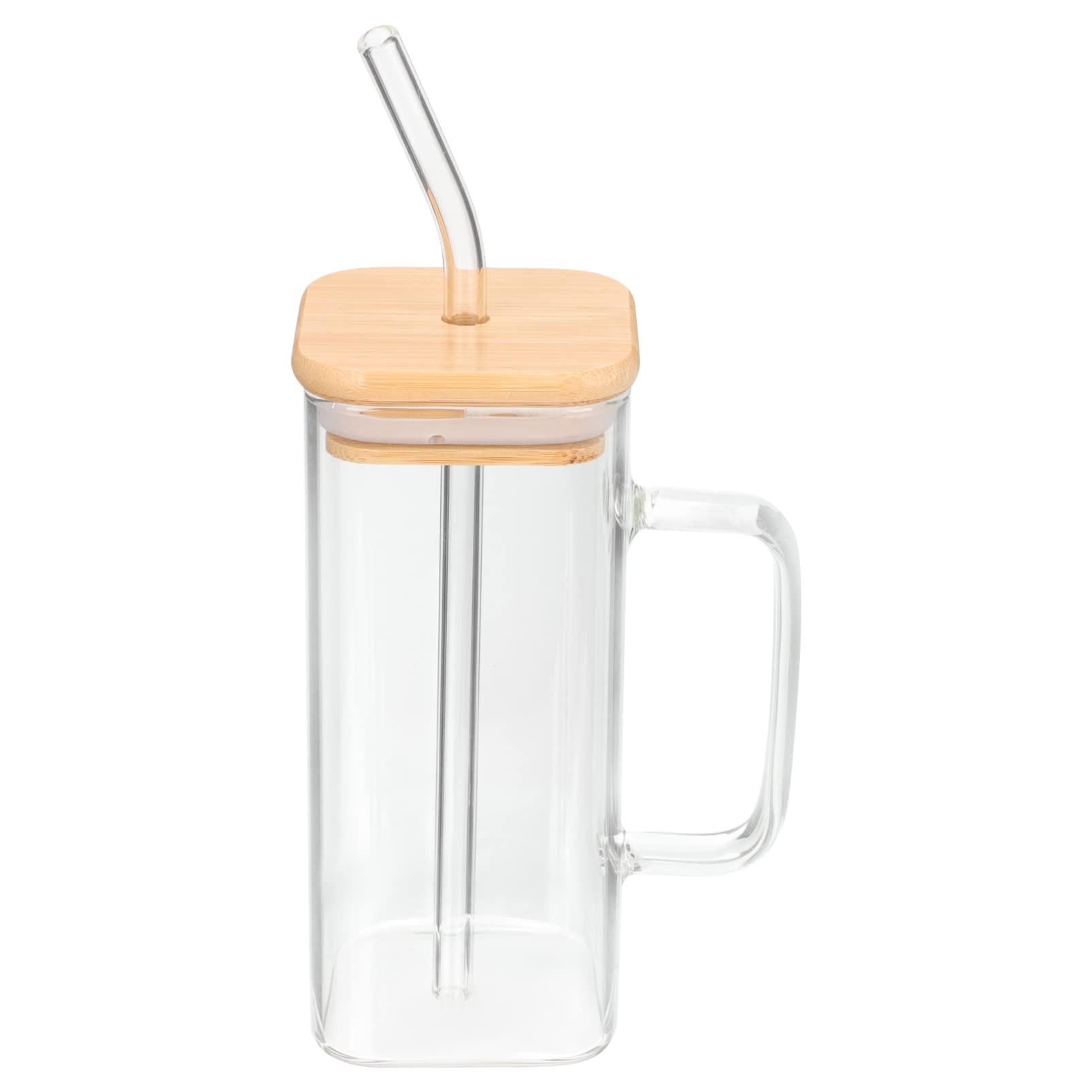 UPKOCH Mason Jar Cups Square Mouth Drinking Mug with Handle Lid and Portable Water Beverage Juice Cup Coffee Milk Mug for Home Office Travel