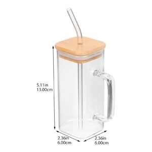 UPKOCH Mason Jar Cups Square Mouth Drinking Mug with Handle Lid and Portable Water Beverage Juice Cup Coffee Milk Mug for Home Office Travel