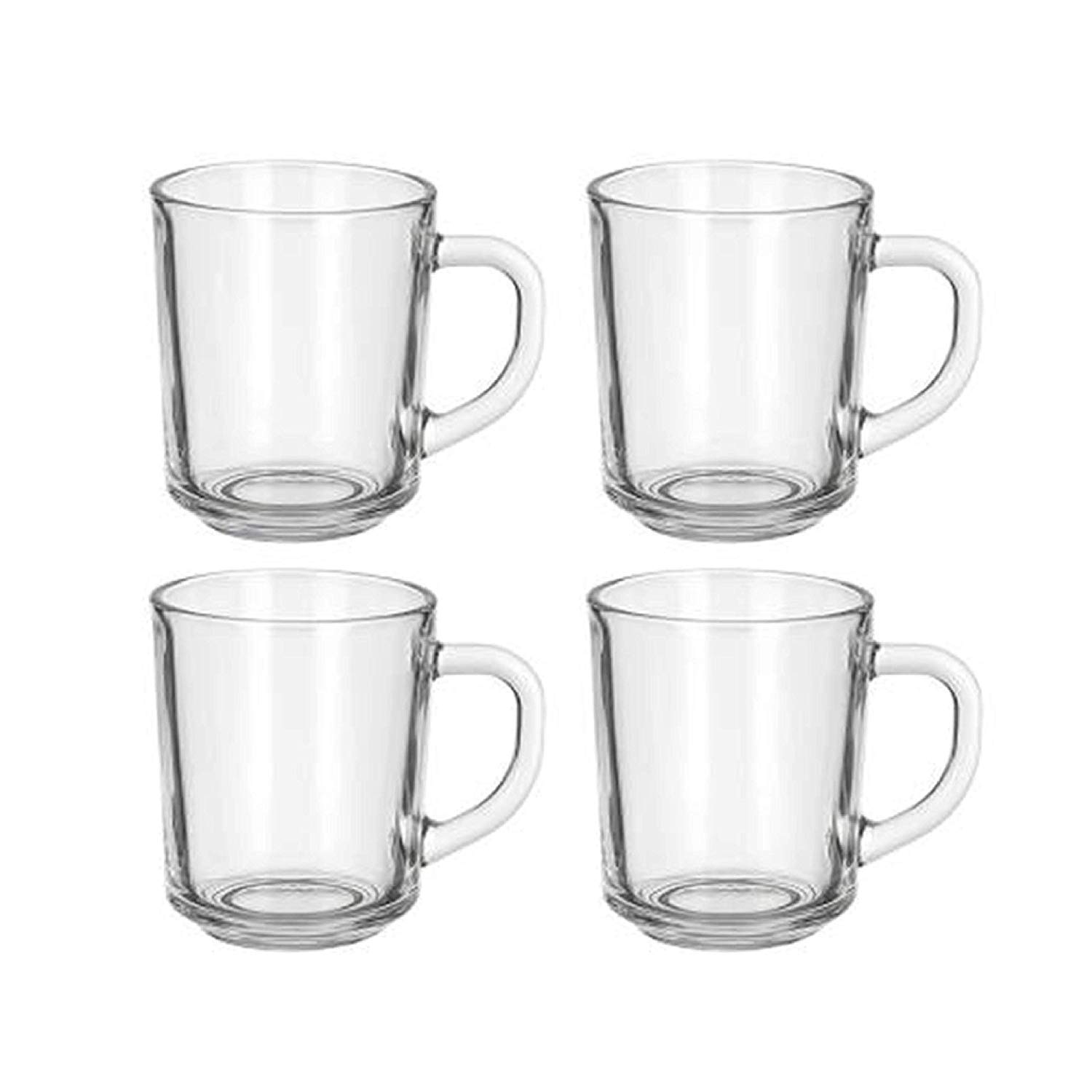 LavoHome Set of 4 Café Glass Coffee Mugs - Traditional With Handle Crystal Clear, 8 oz Great For Tea, Coffee, Juice, Mulled Wine And More - Set of 4