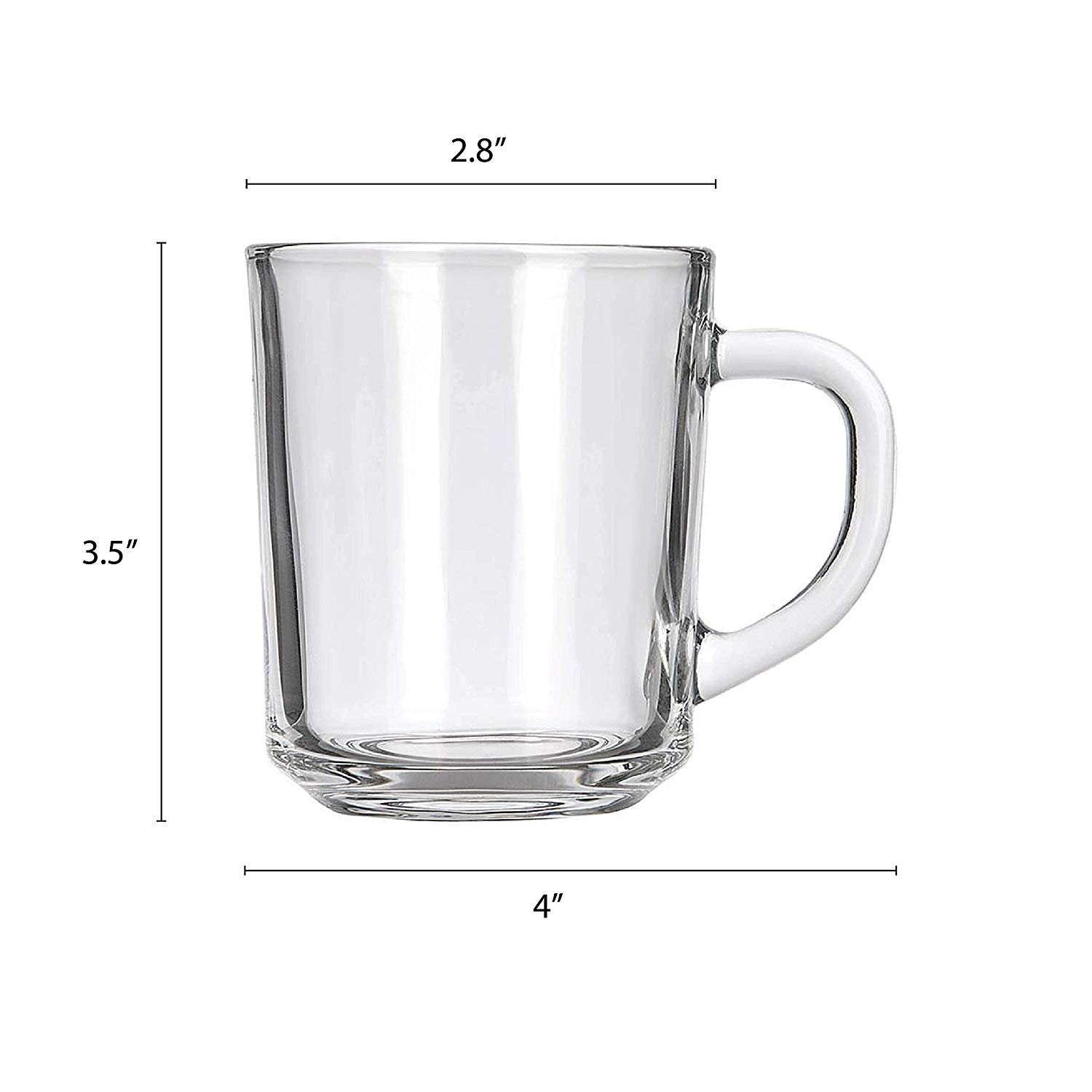 LavoHome Set of 4 Café Glass Coffee Mugs - Traditional With Handle Crystal Clear, 8 oz Great For Tea, Coffee, Juice, Mulled Wine And More - Set of 4