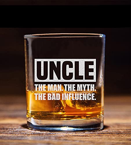 NeeNoNex Uncle The Man The Myth The Bad Influence Whiskey Glass - Sarcastic Gift for Uncles