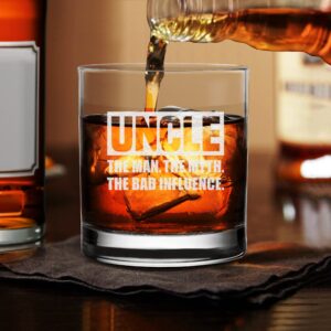 NeeNoNex Uncle The Man The Myth The Bad Influence Whiskey Glass - Sarcastic Gift for Uncles